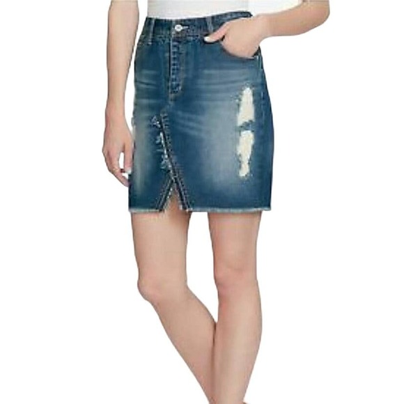 Jessica Simpson | Skirts | Jessica Simpson Blue High Rise Lace Up Denim ...